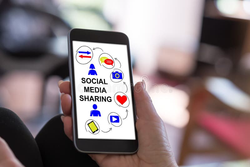Social Media Sharing Concept on a Smartphone Stock Image - Image of ...