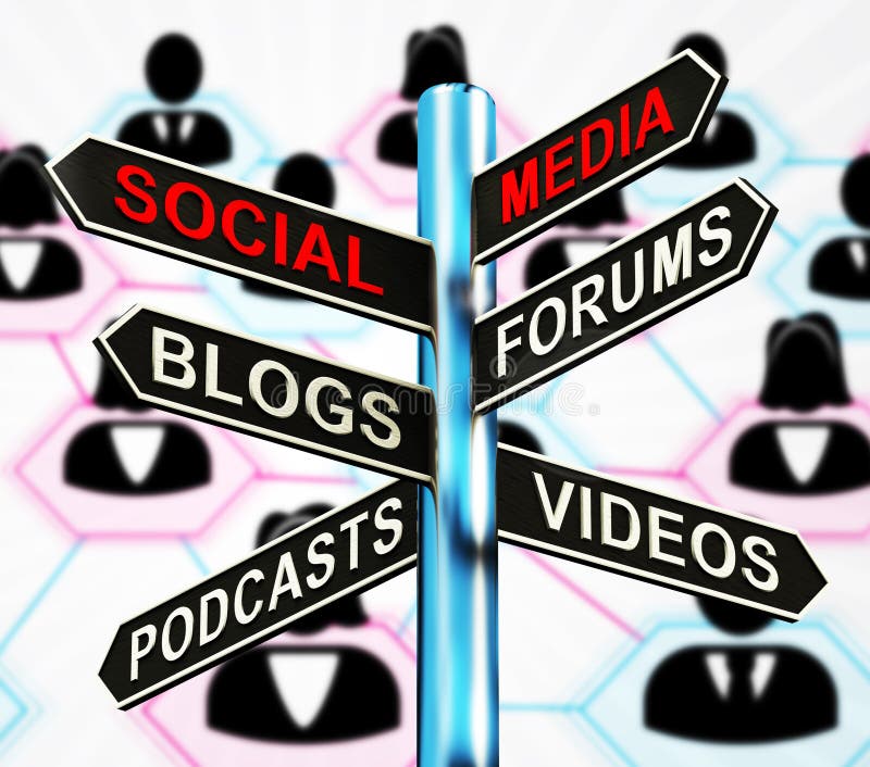Social Media Signpost Shows Information Support 3d Illustration Stock ...