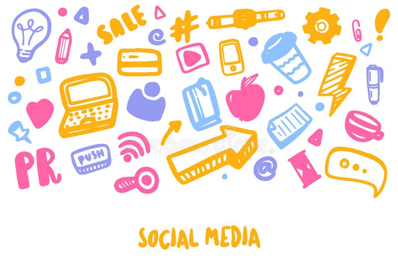 Social Media Site Header in Doodle Style. PR Concept for Blog Stock ...