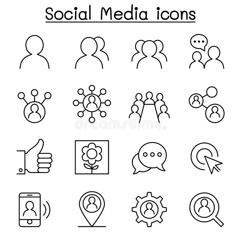 Social Media & Social Network Icon Set in Thin Line Style Stock Vector ...