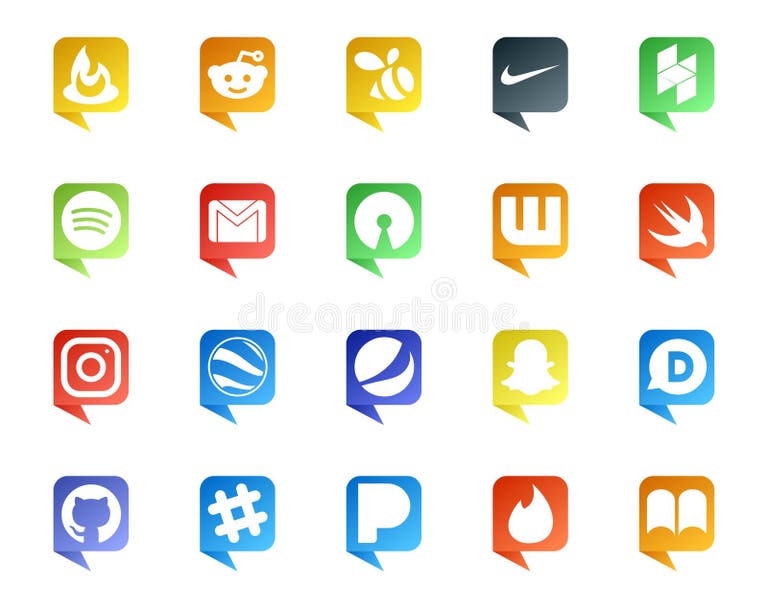 20 Social Media Speech Bubble Style Logo Like Github. Snapchat. Mail ...