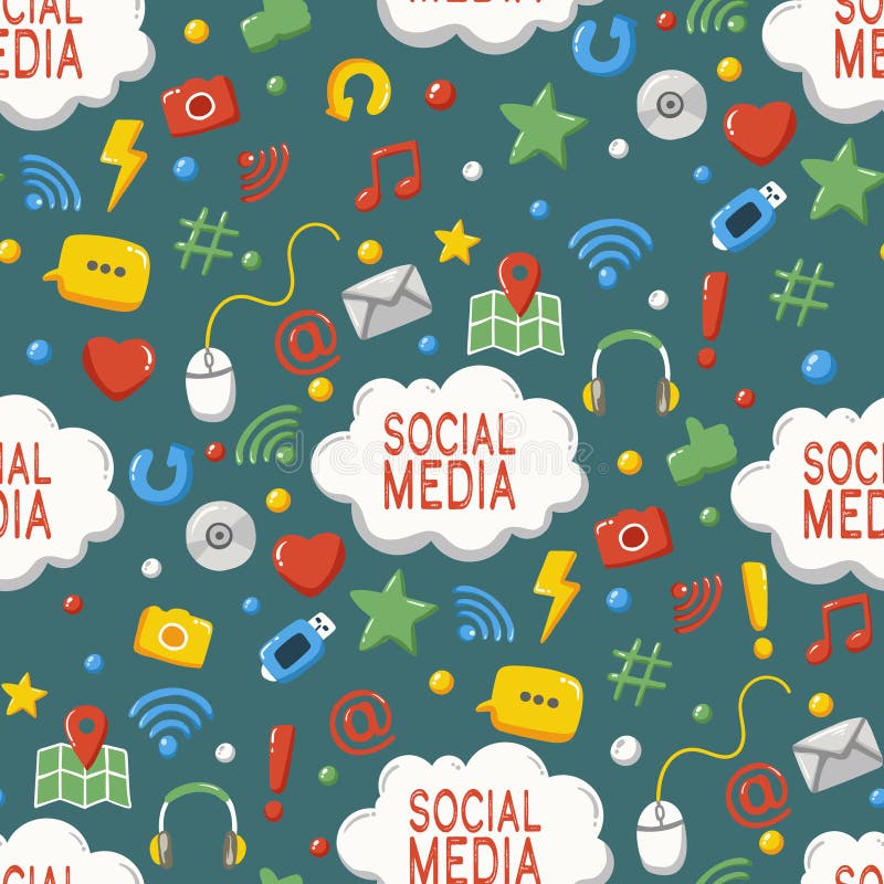 Social Media Symbols and Devices Seamless Pattern Background Stock ...