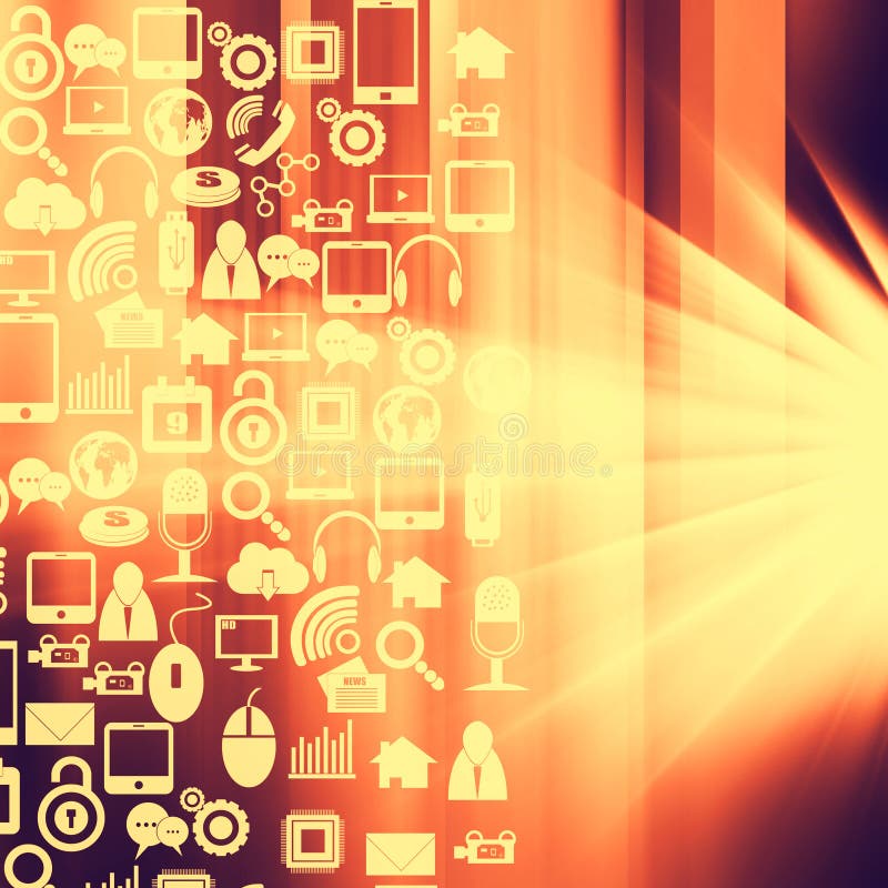 Social Media and Technology Icons on Abstract Background Stock ...