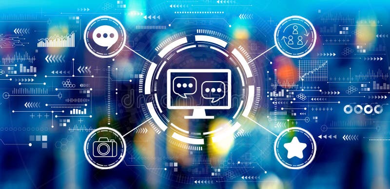 Social Media Theme with Big City Lights Stock Photo - Image of city ...