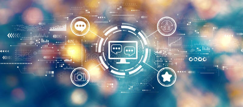 Social Media Theme with Blurred City at Night Stock Photo - Image of ...