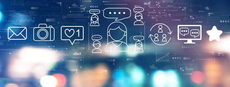 Social Media Theme with City Lights at Night Stock Photo - Image of ...