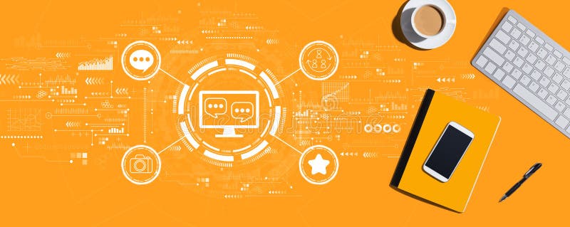 Social Media Theme with Computer Keyboard and Office Items Stock Image ...