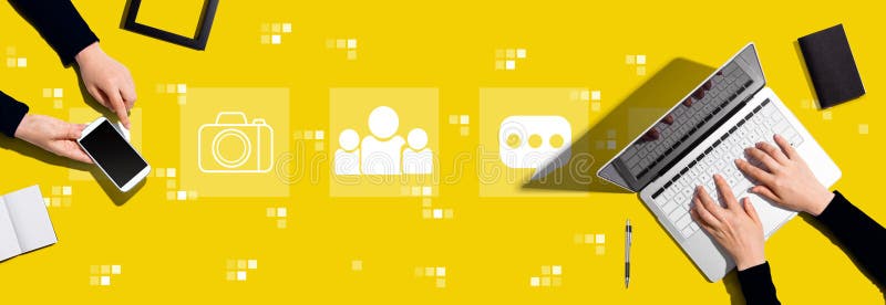 Social Media Theme with People Working Together Stock Illustration ...