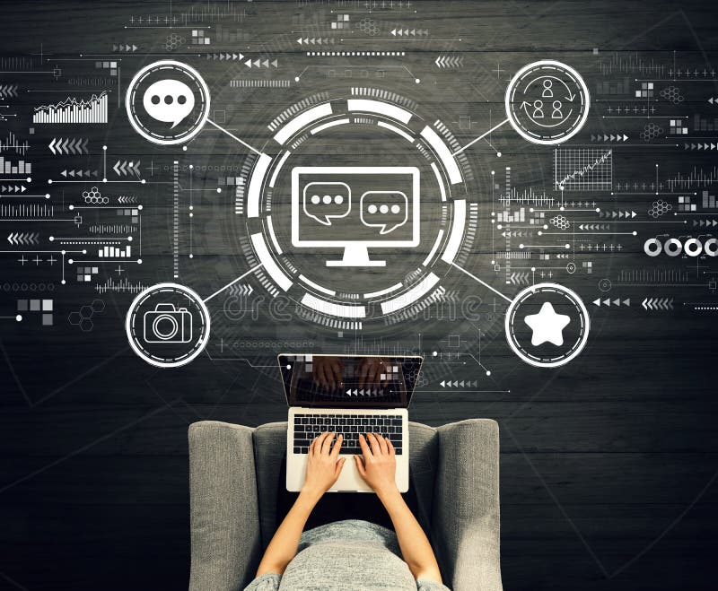 Social Media Theme with Person Using a Laptop Stock Image - Image of ...