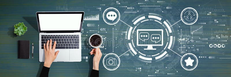 Social Media Theme with Person Using Laptop Computer Stock Photo ...