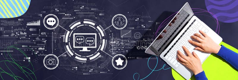 Social Media Theme with Person Using a Laptop Stock Photo - Image of ...