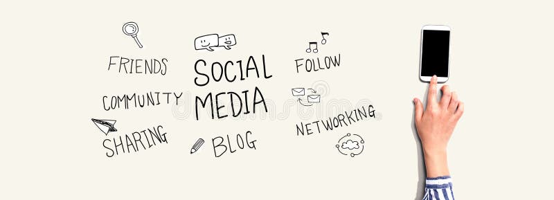 Social Media Theme with Person Using Smartphone Stock Illustration ...