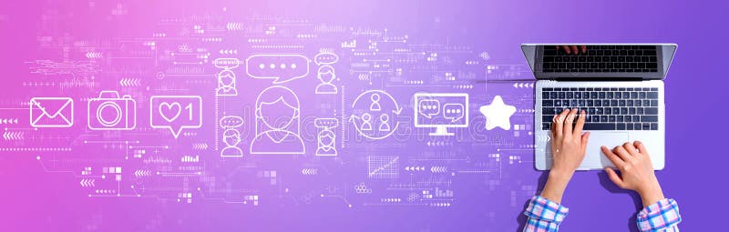 Social Media Theme with Woman Using a Laptop Stock Image - Image of ...