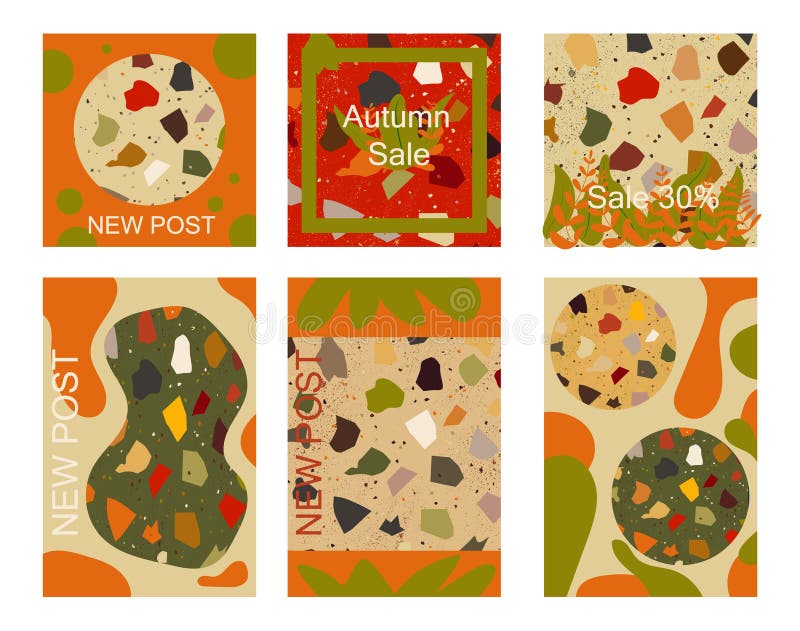 Social Media Tiling Posts and Stories Templates with Trendy Terrazzo ...