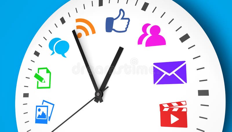 Social Media Time Management Stock Illustration - Illustration of media ...