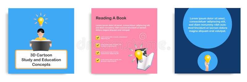 Social Media Tutorial, Tips Post Banner Layout Template in 3D Cartoon ...