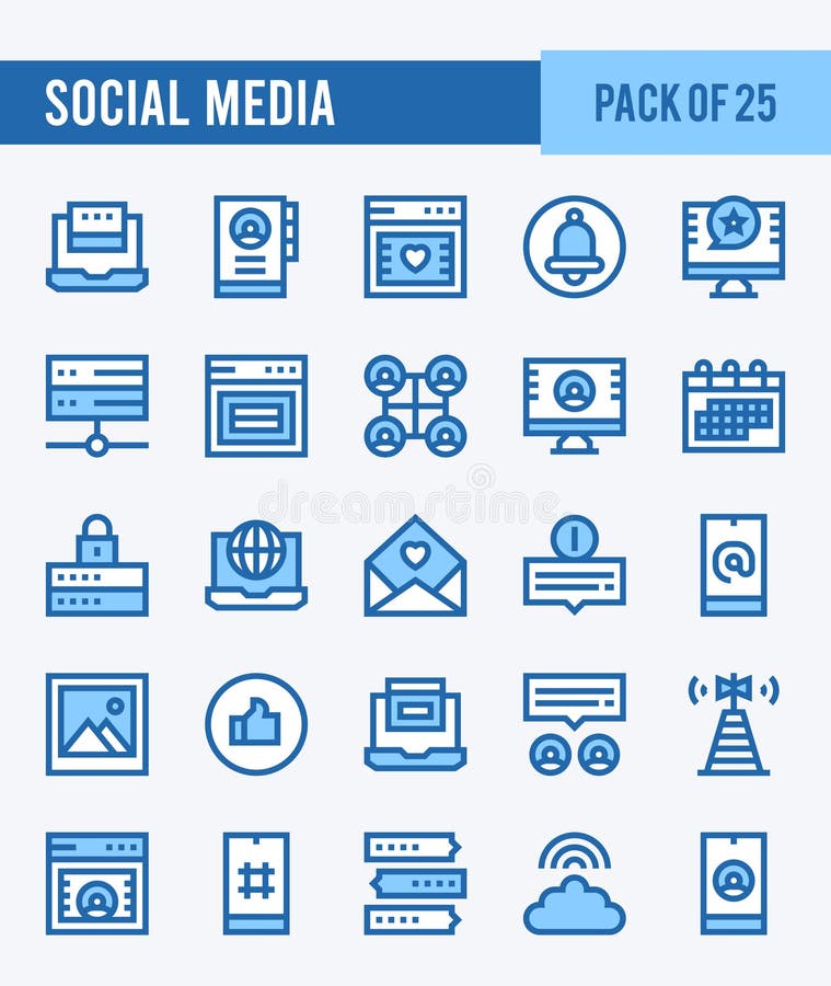 25 Social Media. Two Color Icons Pack. Vector Illustration Stock Vector ...