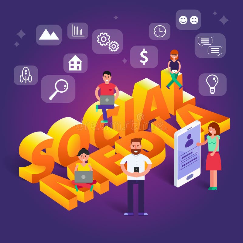 Social Media Vector Illustration. Group of People Browsing, Work Stock ...