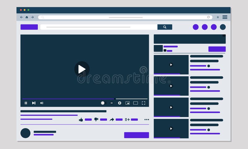 Social Media Video Player Website Ui Mockup Stock Vector - Illustration ...