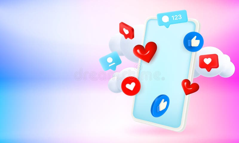Social Media Web or Mobile Application with Emoji. 3d Vector Banner ...