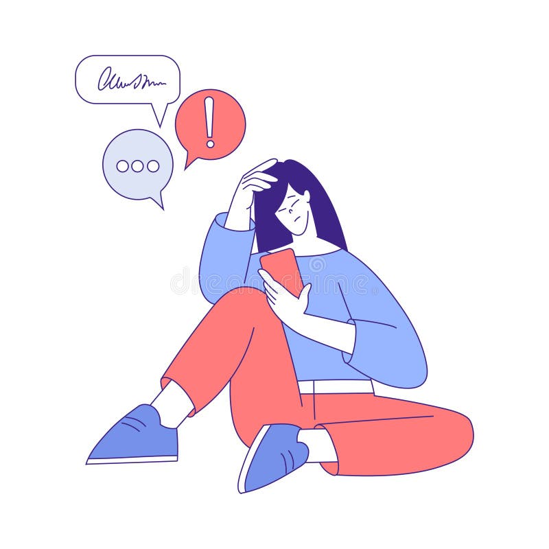 Social Media with Woman Character Sitting with Smartphone Send Message ...