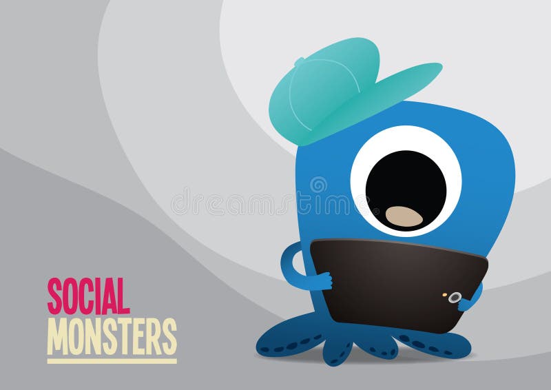 Social Monster with Tablet. Vector Illustration Decorative Background ...