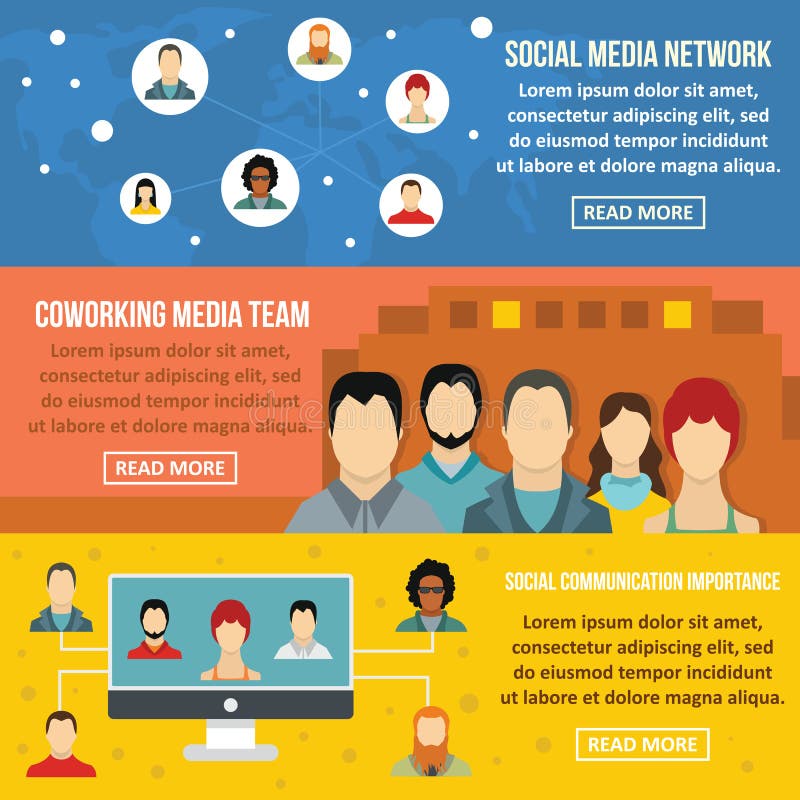Social Network Banner Horizonatal Set, Flat Style Stock Vector ...