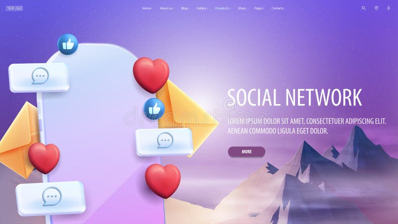 Social Network, Banner with Smartphone Screen Surrounded with Floating ...