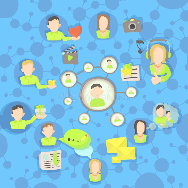 Social Network Circles Concept, Cartoon Style Stock Vector ...