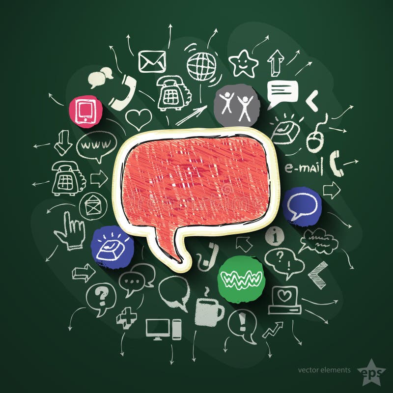 Social Network Collage with Icons on Blackboard Stock Vector ...