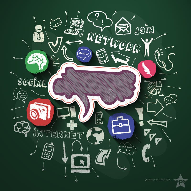 Social Network Collage with Icons on Blackboard Stock Vector ...
