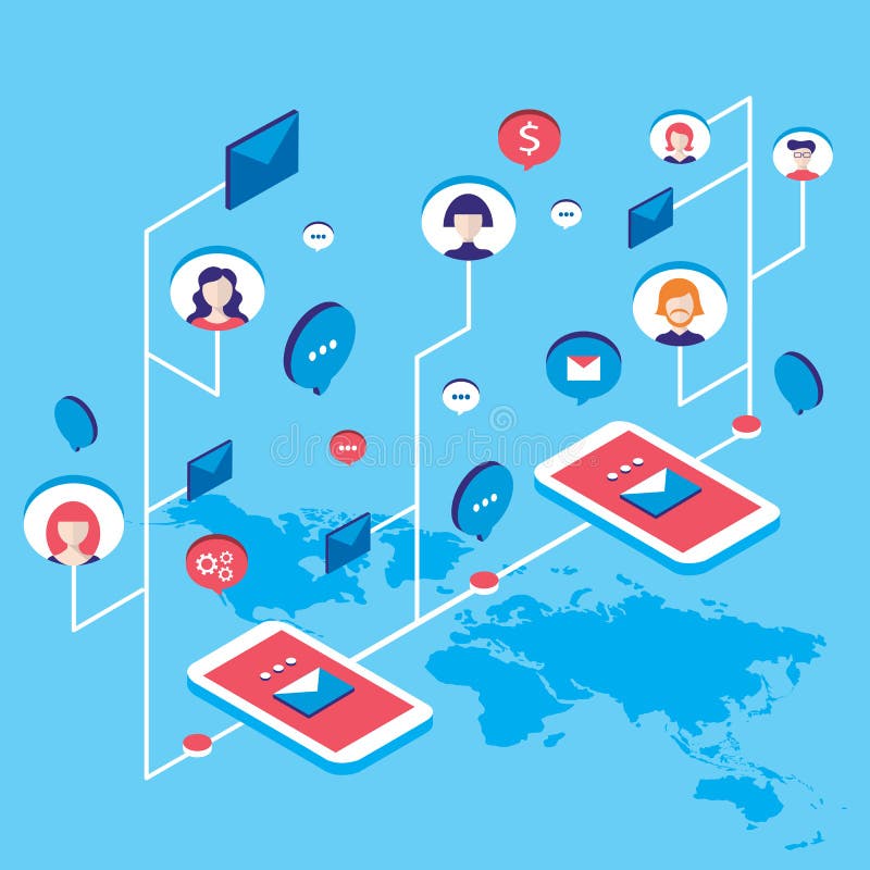 Social Network Communication Isometric Concept Illustration People User ...