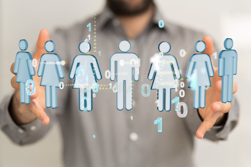 Social Network Concept with Binary Code. Man with Futuristic Interface ...