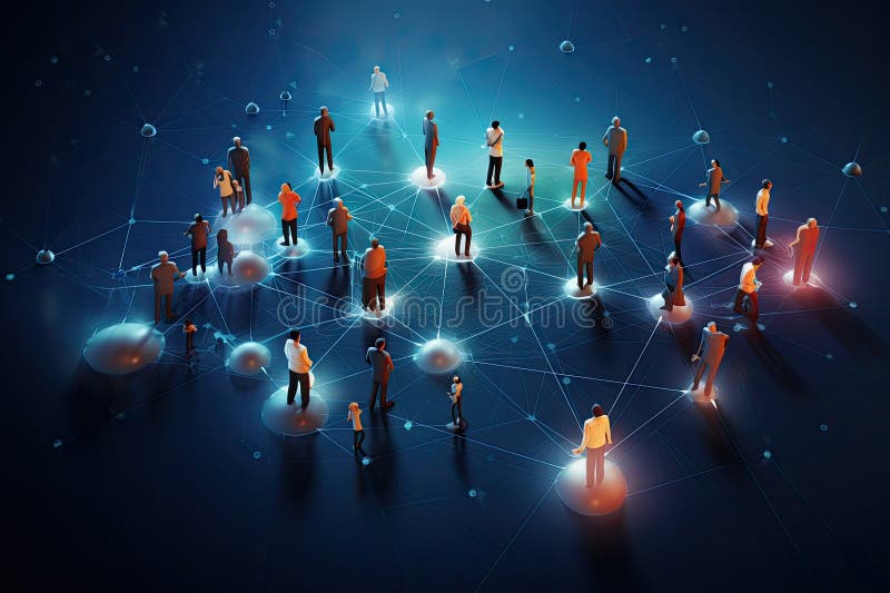 Social Network Concept with 3d People on Dark Blue Background. 3D ...