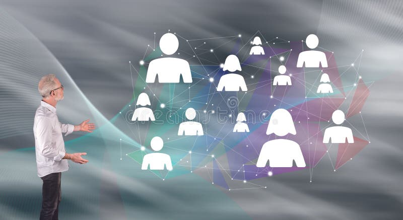 A Social Network Concept Explained by a Businessman on a Wall Screen ...