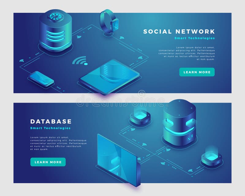 Social Network and Database Concept Banner Template Stock Vector ...