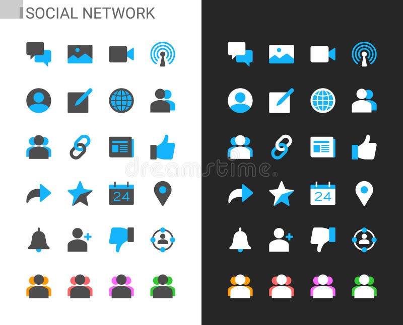 Social Network Icons Light and Dark Theme Stock Vector - Illustration ...