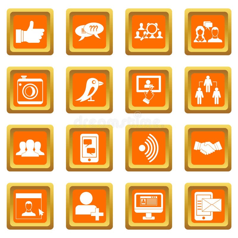 Social Network Icons Set Orange Stock Vector - Illustration of orange ...