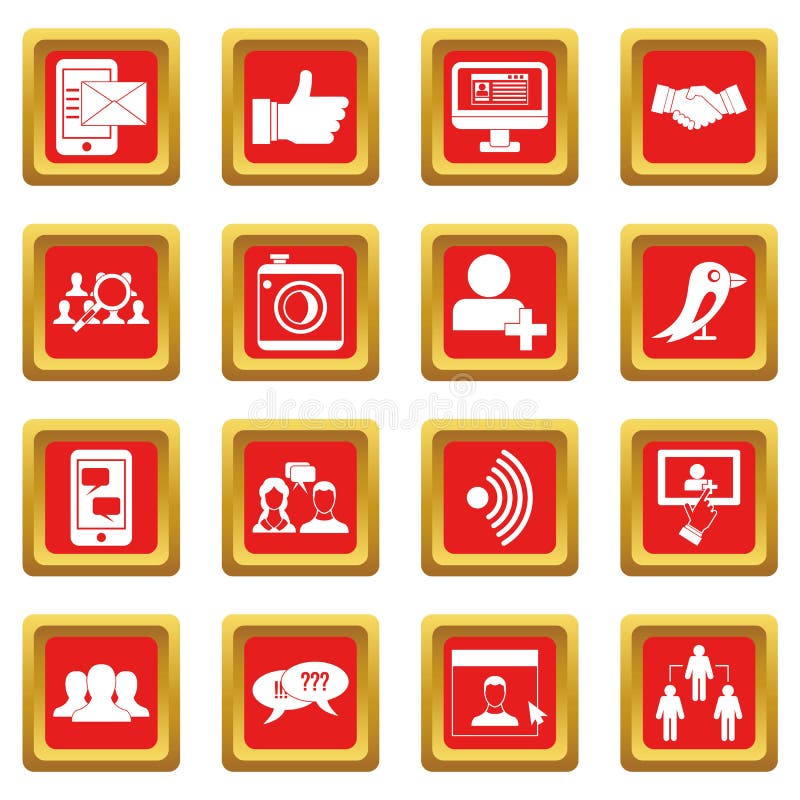 Social Network Icons Set Red Stock Vector - Illustration of ...