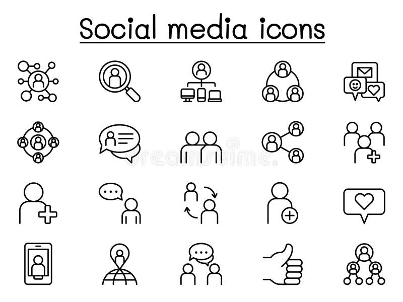 Social Network Icons Set in Thin Line Stock Vector - Illustration of ...