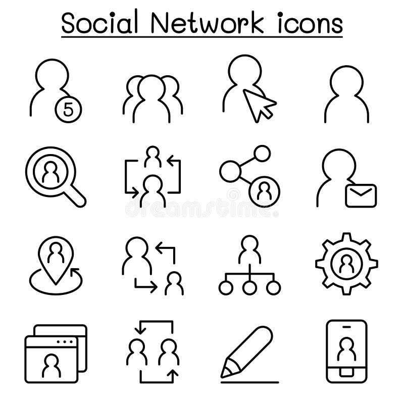 Social Network Icons in Thin Line Style Stock Illustration ...