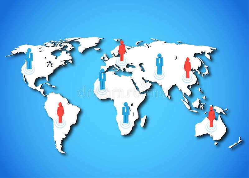 World Map and People. Global Business Network Concept. Stock Vector ...