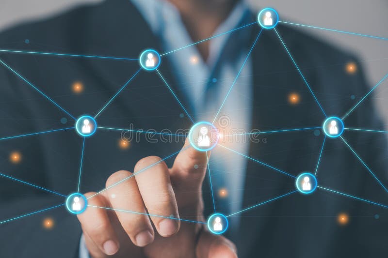 Social Network Interface Businessman Touch Button Sign. Human Resource ...