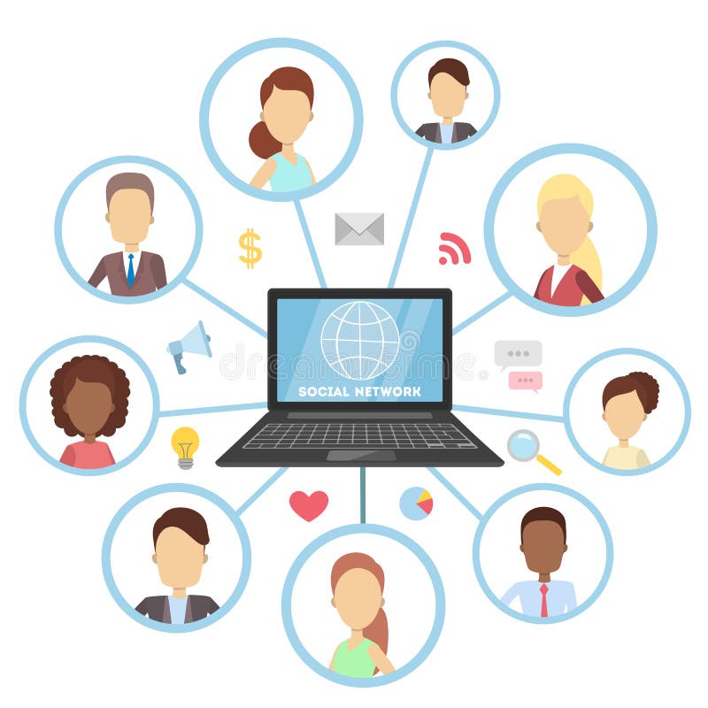 Social network laptop. stock vector. Illustration of information ...