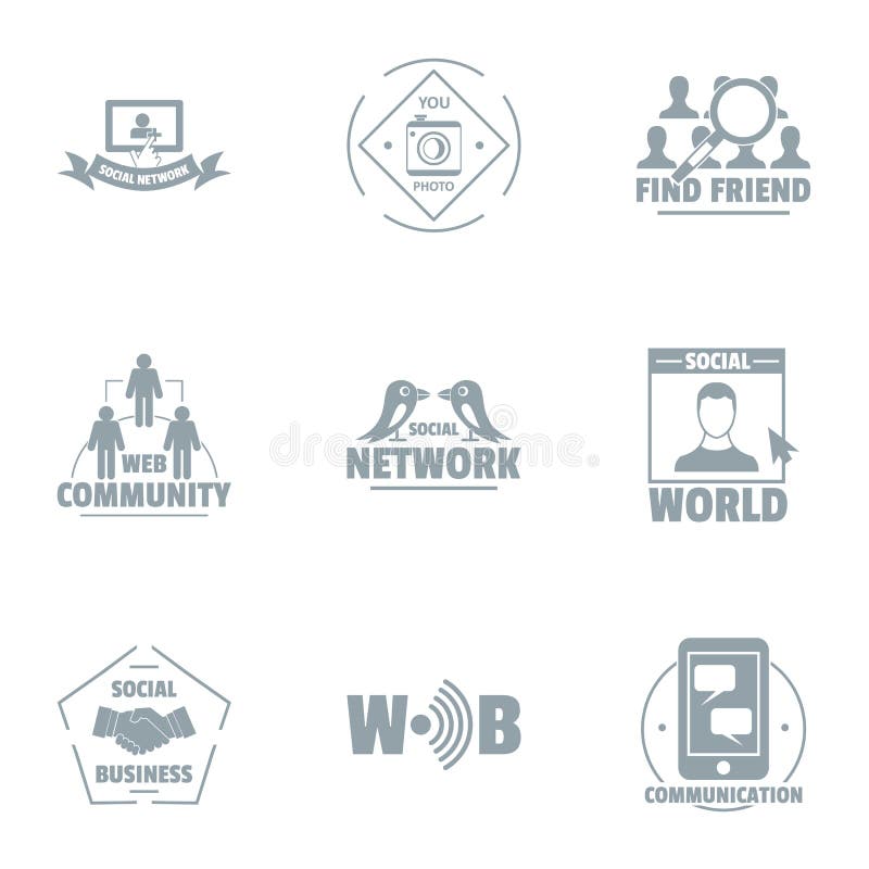 Social Network Logo Set, Simple Style Stock Vector - Illustration of ...