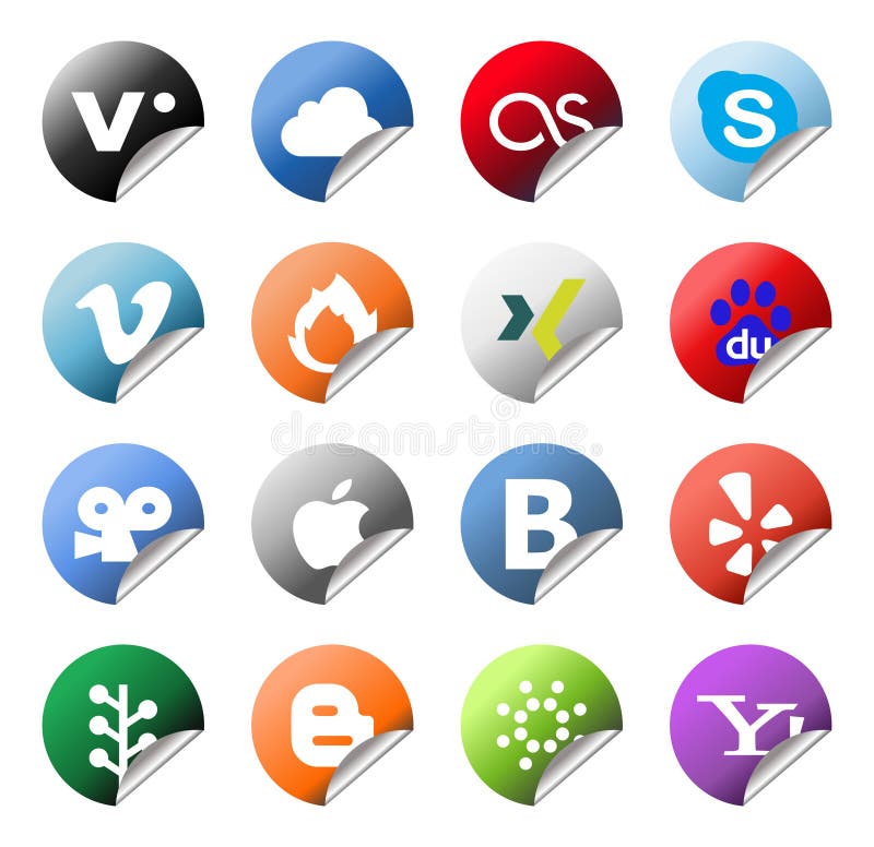 Social Network Logo Stickers Set Editorial Image - Illustration of ...