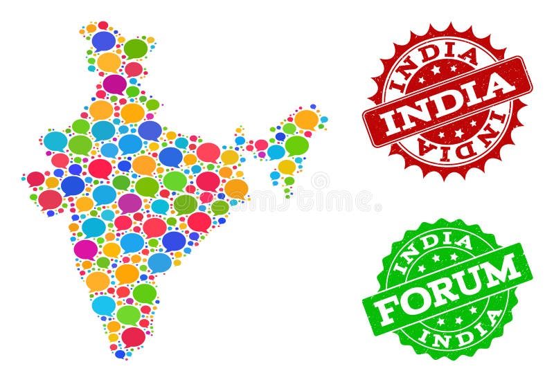 Social Network Map of India with Message Bubbles and Grunge Stamps ...
