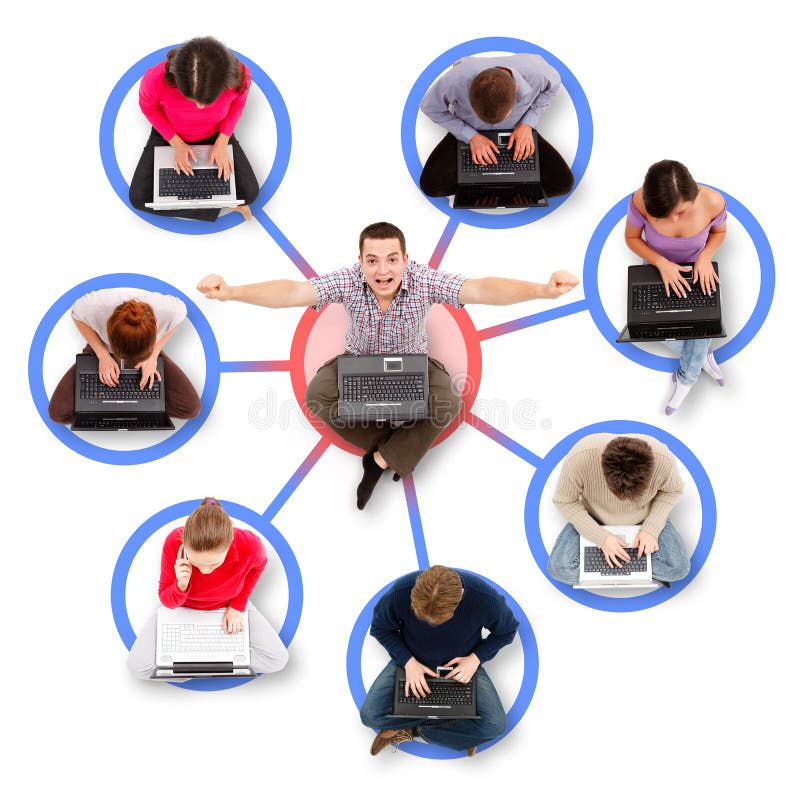 Social Network Members Around One Successful Man Stock Photo - Image of ...