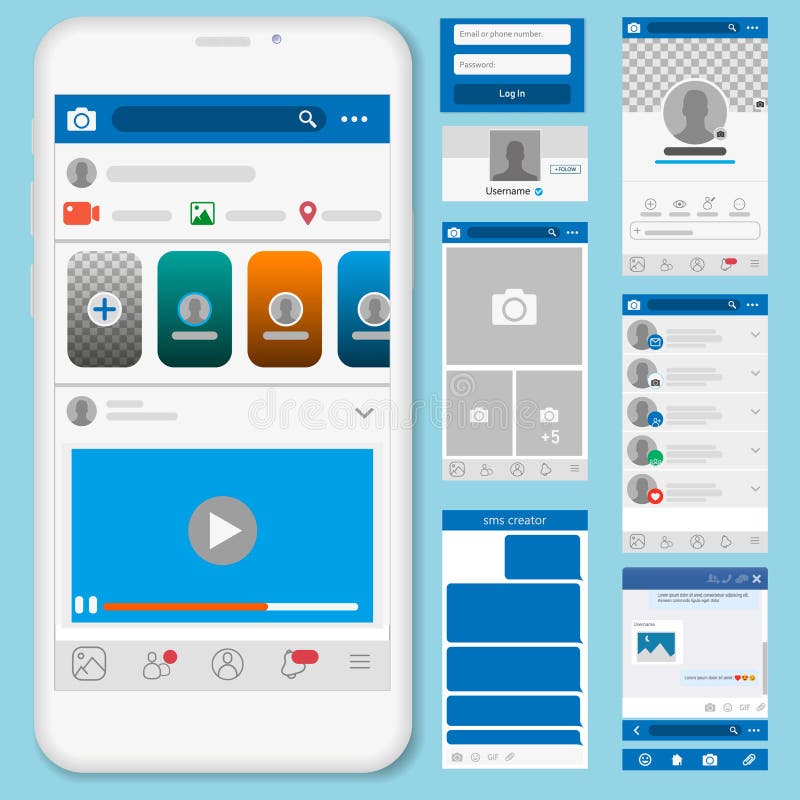 Social Network Mock Up, Post Frames and Other Pages Vector Illustration ...