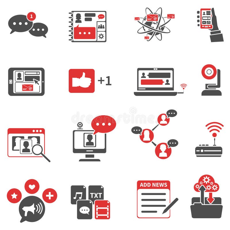 Social Network Red Black Icons Set Stock Vector - Illustration of icons ...